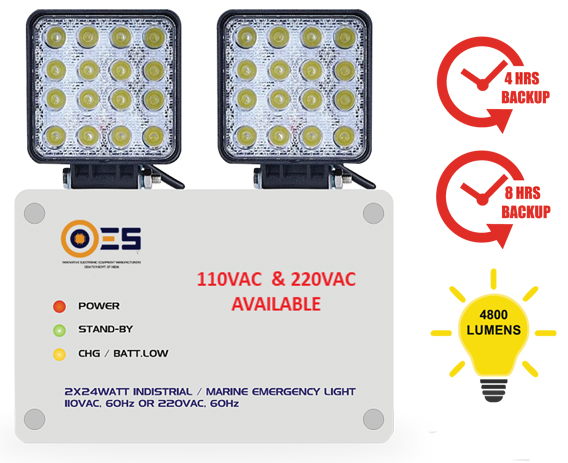 2X24 Watt Industrial Emergency Lighting System with backup, 48 Watt ...
